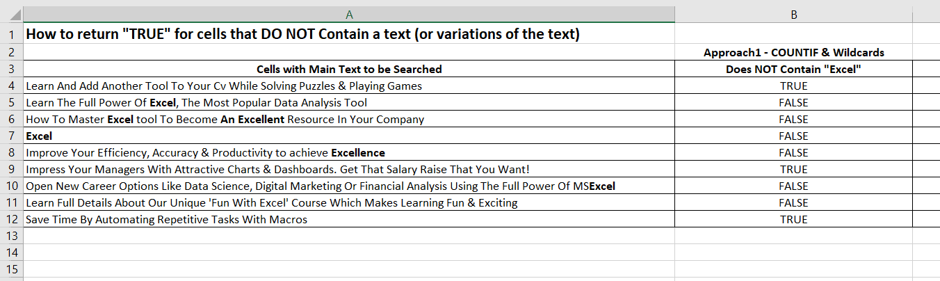 How To Find Cells That DO NOT Contain A Given Text In Excel Blog By 